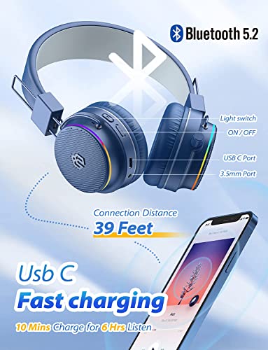 iClever Kids Bluetooth Headphones LED Light Up - 360° Extendable Microphone - 85/94 dB Safe Volume, 35Hrs Playtime, Shareport, Foldable Wireless Headphones for Kids/PS4/Xbox One/Switch/PC/Tablet