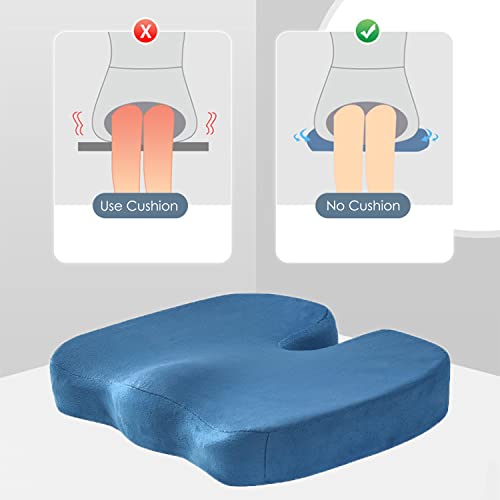 Coblem Seat Cushion for Office Chair,Gel Enhanced Seat Cushion,Office Chair Cushions Butt Pillow for Long Sitting, Memory Foam Chair Pad for Back, Coccyx, Tailbone Pain Relief (Blue)