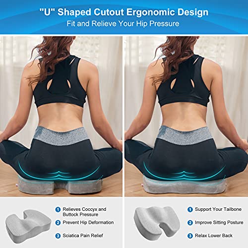 Bomdaia Seat Cushion for Office Chair, Memory Foam Coccyx Seat Cushion, Desk Chair Car Seat Cushion for Tailbone, Sciatica, Lower Back Pain Relief (Gray)