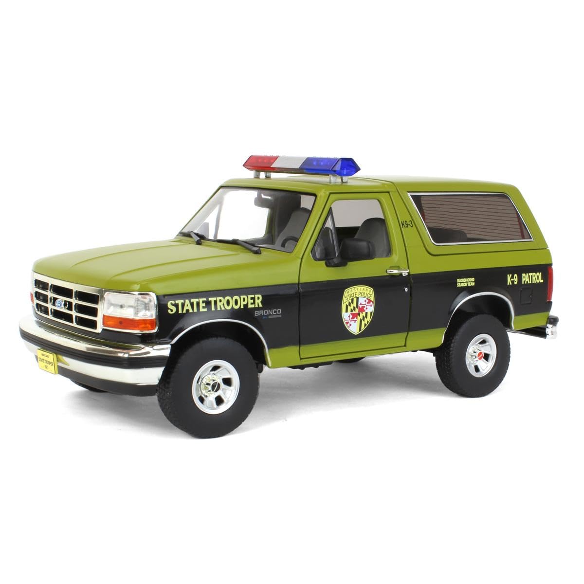 Toy Cars 1996 Bronco Maryland State Police State Trooper Bloodhound Search Team - K-9 Patrol Artisan Collection 1/18 Diecast Model Car by Greenlight 19113