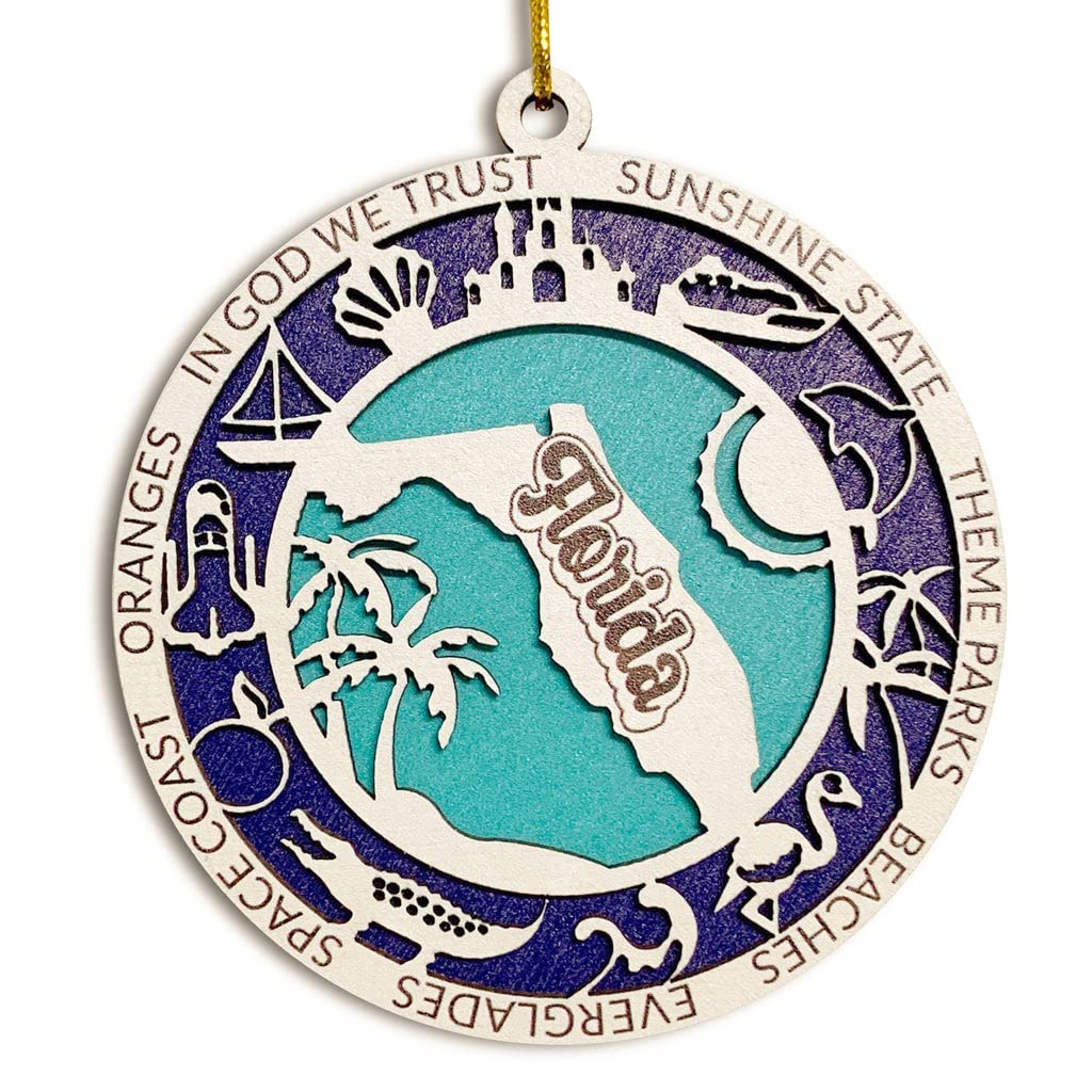 HAFLIBE All 50 State Ornaments - Florida Ornament - Florida Gifts - Wooden Christmas Ornaments 2022 - Country Decor - Souvenir Florida - Pride Ornaments - Patriotic Ornaments