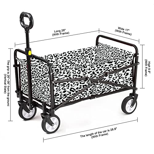 Outdoor Collapsible Wagon Leopard Texture Repeats Seamless Black White Camping Shopping Garden Cart Heavy Duty Wagon Adjustable Portable Utility Folding Wagon with Wheels