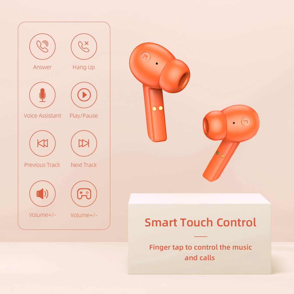 IDOERLEETEK Bluetooth Headphones Bluetooth Earbuds V5.3 Ture Wireless Earbuds, IPX7 Waterproof, 35 Hours Long Playtime Compatible with iPhone and Android (Orange)
