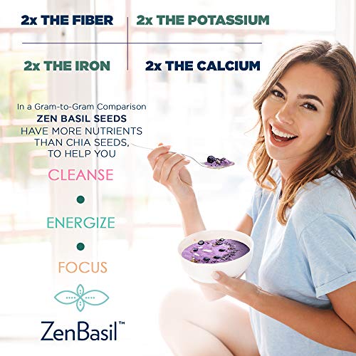 Zen Basil Seeds | Edible Basil Seeds USDA Organic, Kosher, Non-GMO, Lectin-Free, Gluten-Free, Plant-Based, Vegan, Keto, Paleo | 15g Fiber Per 2 TBS | 14oz