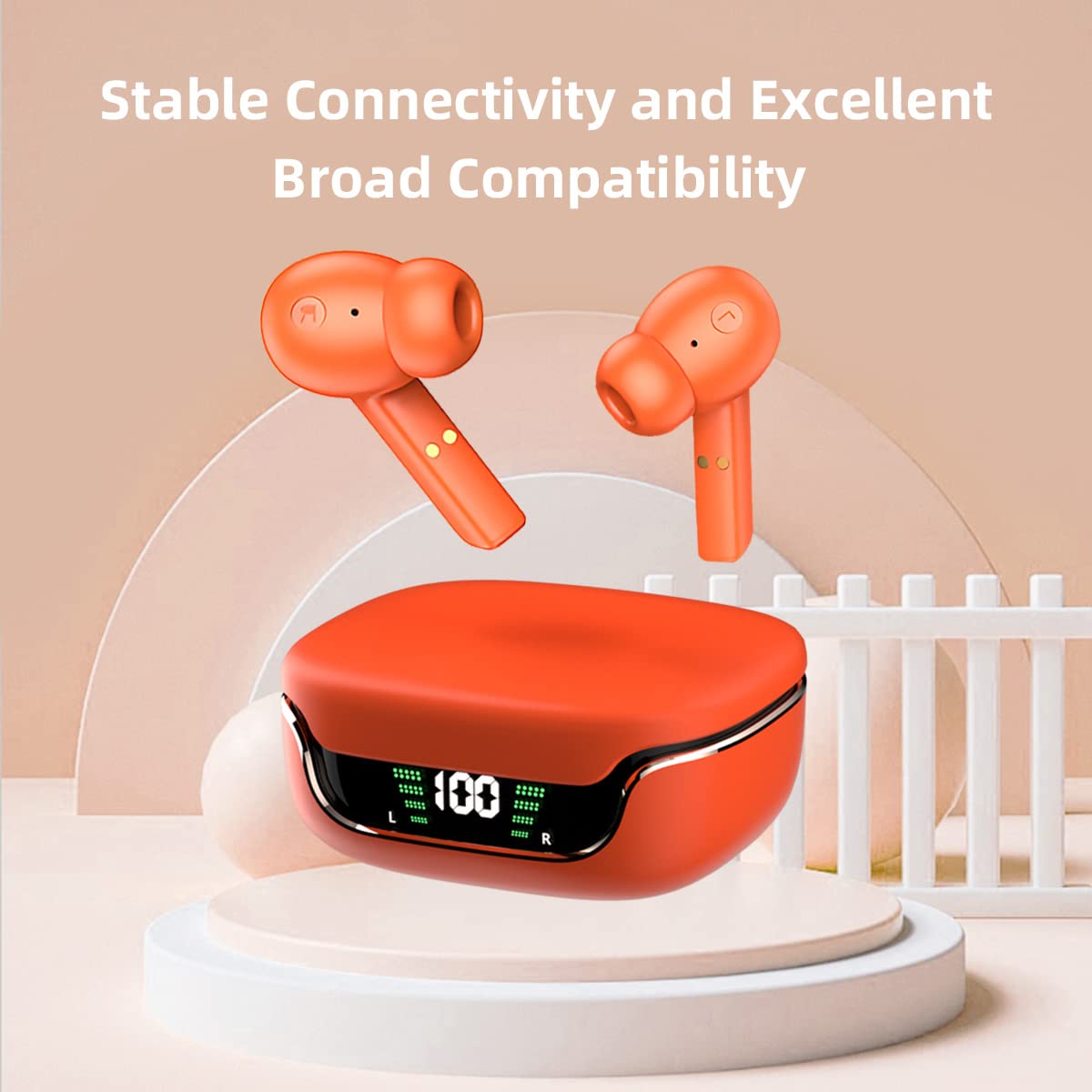IDOERLEETEK Bluetooth Headphones Bluetooth Earbuds V5.3 Ture Wireless Earbuds, IPX7 Waterproof, 35 Hours Long Playtime Compatible with iPhone and Android (Orange)