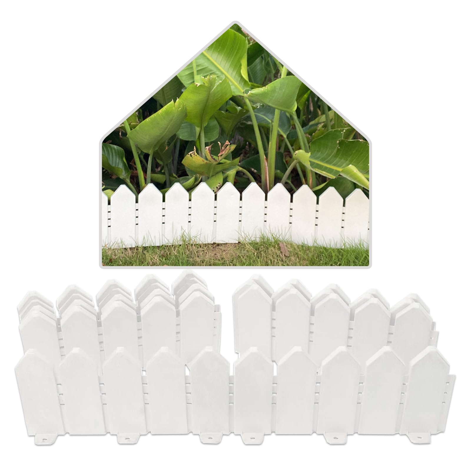 CAROYINO Landscape Edging 6.7" High x 14" Long,Garden Edging Kit - 10.5 ft, with Anchoring Spikes, for Decorative Garden Edge Lawn Landscaping (9 Pieces - White)