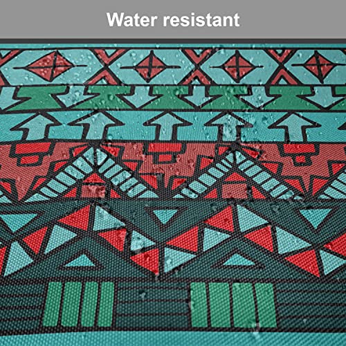 Ambesonne Tribal Chair Seating Cushion Set of 8, Hand Drawn Design Geometric Pattern with Sharp Shapes and Stripes, Seat Pads for Office with Anti-Slip Backing, 16"x16", Red Blue Teal