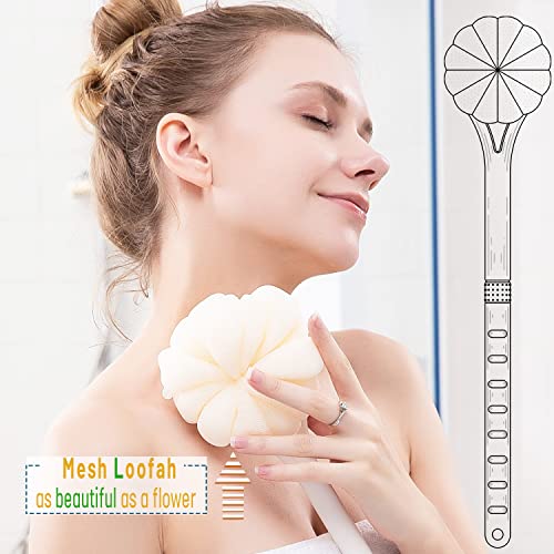 Shower Body Brush,Soft Bristles and Beautiful Pumpkin Loofah 14โ Long Handle Back Scrubber Bath Mesh Sponge for Skin Exfoliating Bath,Massage Bristles Suitable for Wet or Dry,Men and Women (Grey)