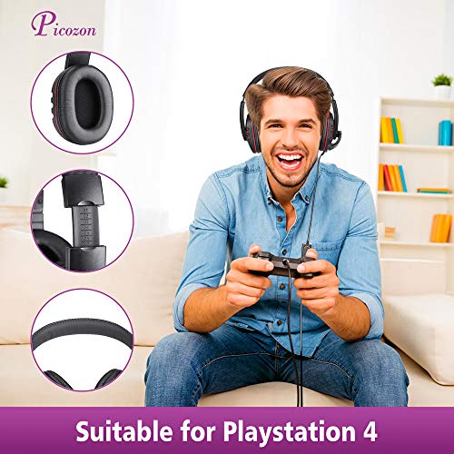 Picozon Gaming Headset Headphone with Microphone for PS5, PS4, Nintendo Switch, Playstation 4, Playstation 5, Playstation Vita, Mac, Laptop, Tablet, Computer, Mobile Phones (3.5mm Plug)
