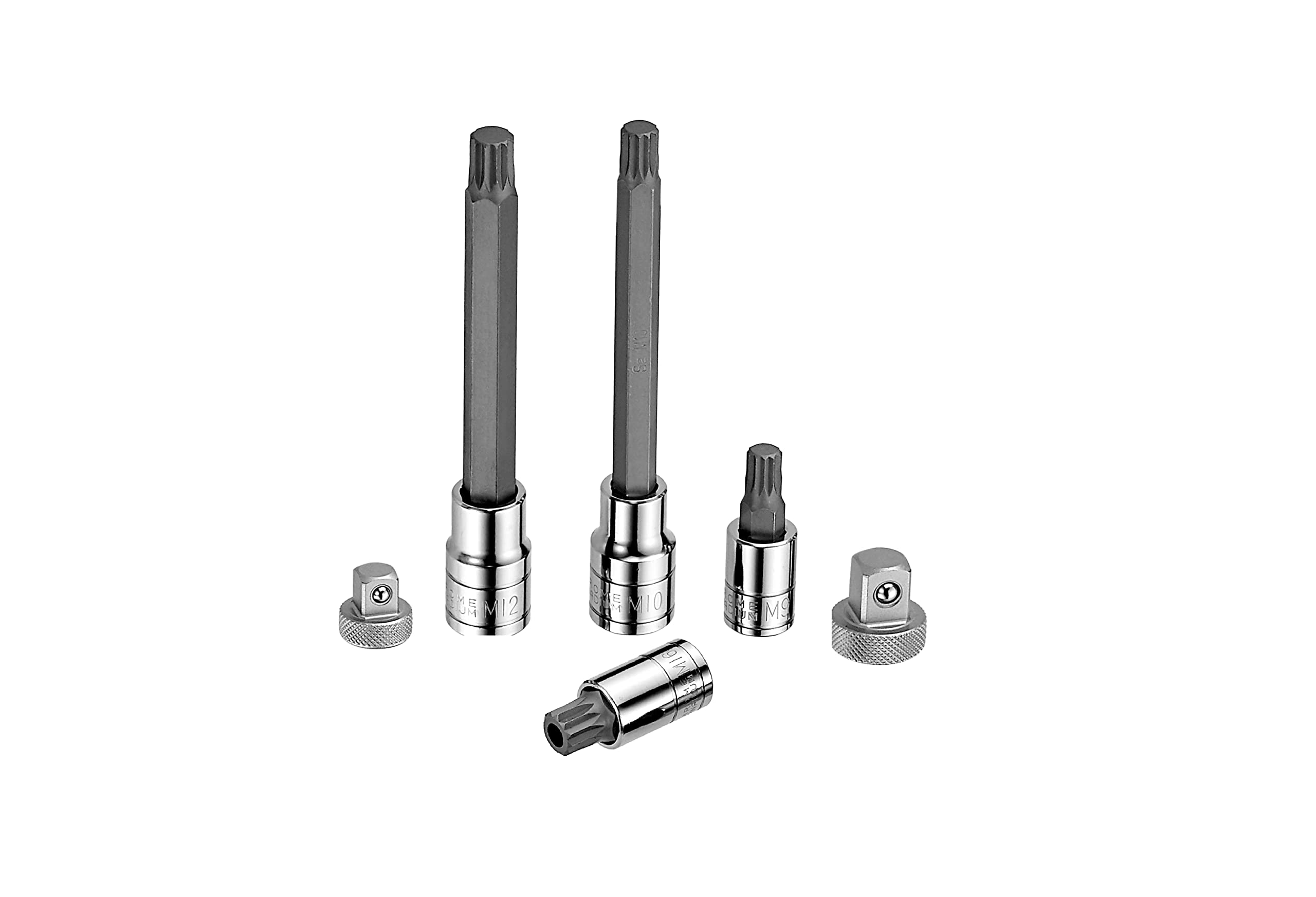 Kauplus 16 Pcs XZN Triple Square Spline Bit Socket Set- Short & Extra Long (140MM), W/Adapter 1/4" x 3/8" & 3/8" x 1/2", M4-M13, Tamper Proof M14-M18