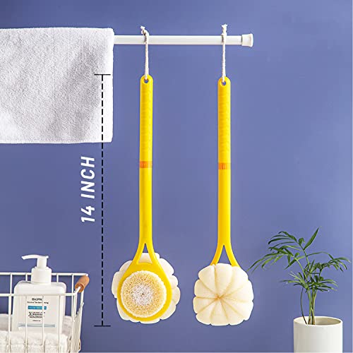 Shower Body Brush,Soft Bristles and Beautiful Pumpkin Loofah 14โ Long Handle Back Scrubber Bath Mesh Sponge for Skin Exfoliating Bath,Massage Bristles Suitable for Wet or Dry,Men and Women (Grey)