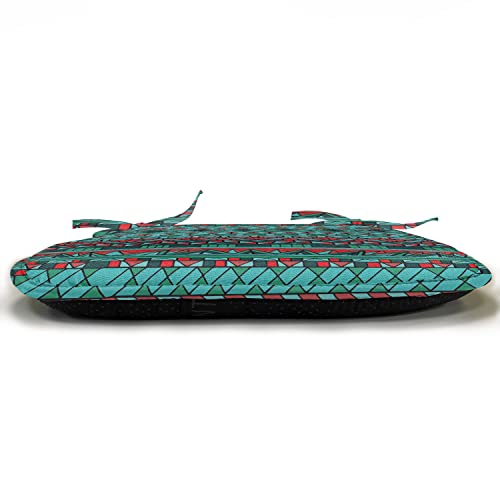 Ambesonne Tribal Chair Seating Cushion Set of 8, Hand Drawn Design Geometric Pattern with Sharp Shapes and Stripes, Seat Pads for Office with Anti-Slip Backing, 16"x16", Red Blue Teal