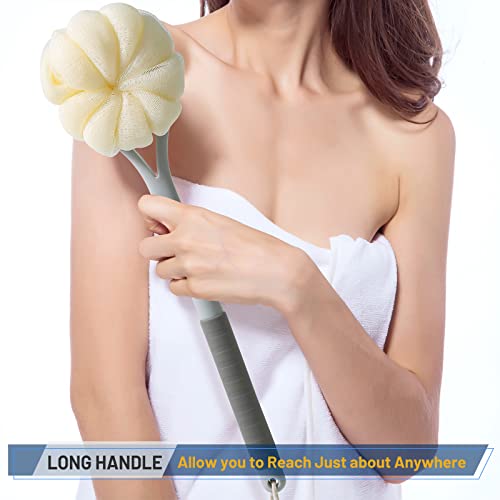 Shower Body Brush,Soft Bristles and Beautiful Pumpkin Loofah 14โ Long Handle Back Scrubber Bath Mesh Sponge for Skin Exfoliating Bath,Massage Bristles Suitable for Wet or Dry,Men and Women (Grey)