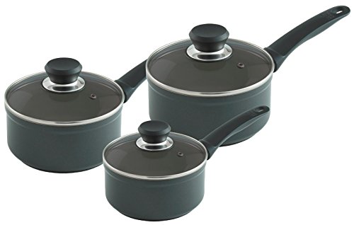 Kuhn Rikon Easy Induction 3-Piece Saucepan Set, ALUMINIUM, Black,, 18 x 20.5 x 48 cm