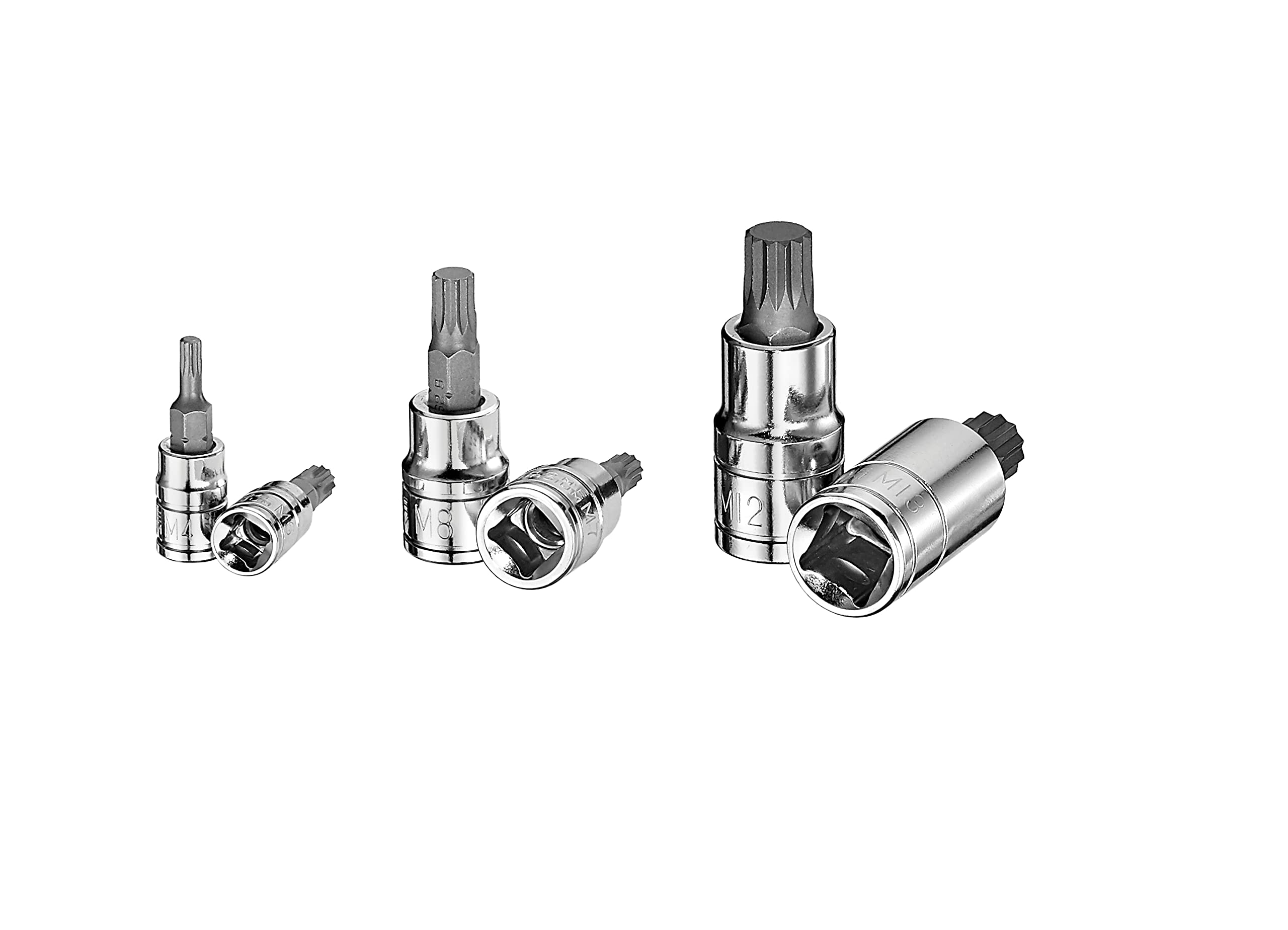 Kauplus 16 Pcs XZN Triple Square Spline Bit Socket Set- Short & Extra Long (140MM), W/Adapter 1/4" x 3/8" & 3/8" x 1/2", M4-M13, Tamper Proof M14-M18
