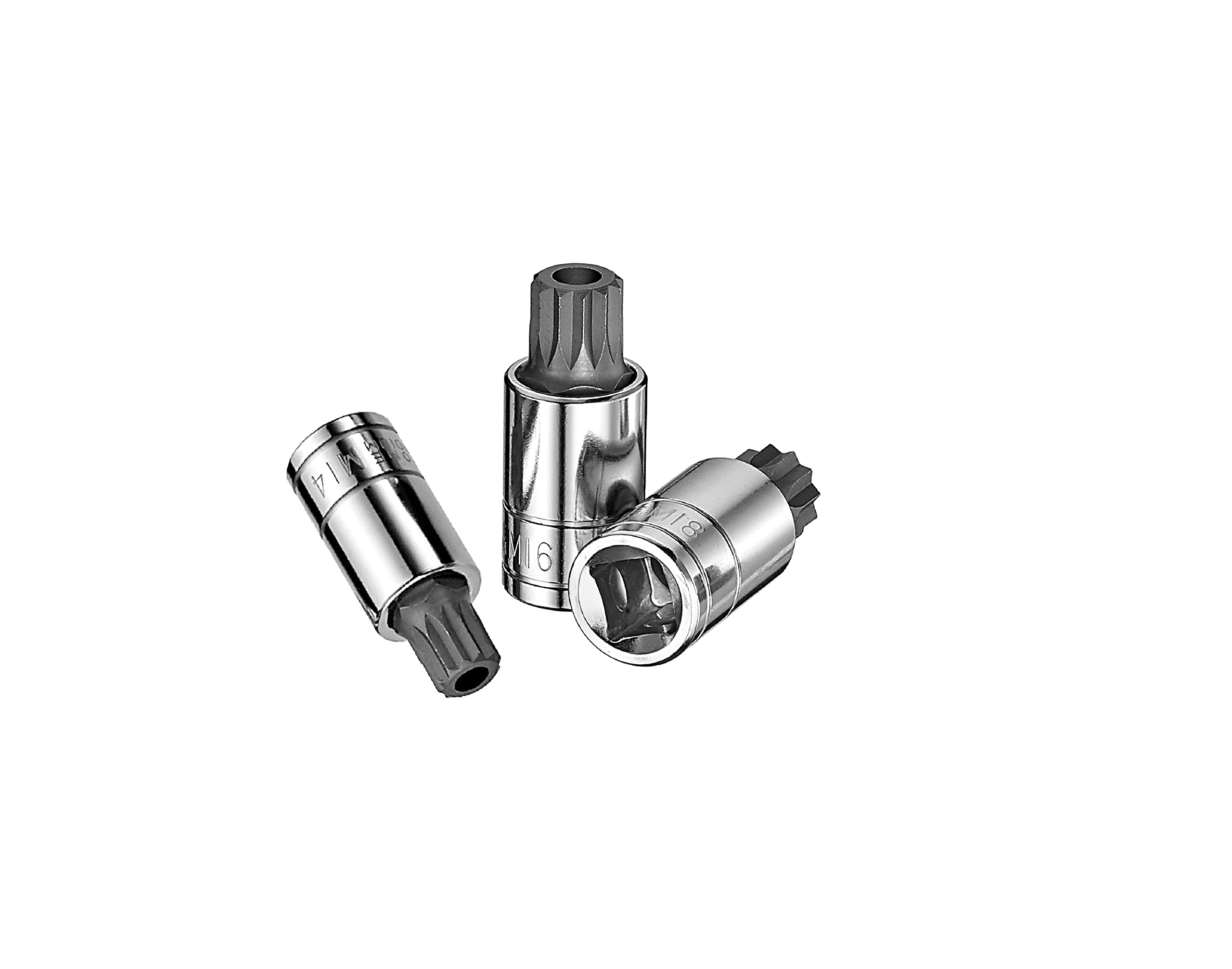 Kauplus 16 Pcs XZN Triple Square Spline Bit Socket Set- Short & Extra Long (140MM), W/Adapter 1/4" x 3/8" & 3/8" x 1/2", M4-M13, Tamper Proof M14-M18