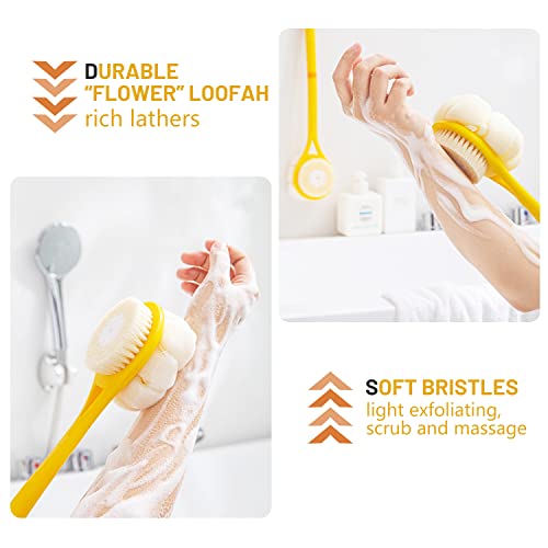 Shower Body Brush,Soft Bristles and Beautiful Pumpkin Loofah 14โ Long Handle Back Scrubber Bath Mesh Sponge for Skin Exfoliating Bath,Massage Bristles Suitable for Wet or Dry,Men and Women (Grey)