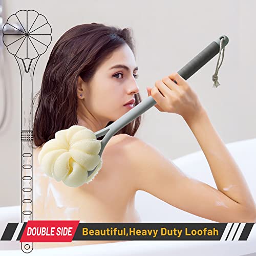 Shower Body Brush,Soft Bristles and Beautiful Pumpkin Loofah 14โ Long Handle Back Scrubber Bath Mesh Sponge for Skin Exfoliating Bath,Massage Bristles Suitable for Wet or Dry,Men and Women (Grey)