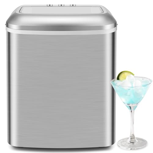 KUMIO Ice Makers Countertop with Self-Cleaning, 9 Pcs/6-8 Mins, 26.5 Lbs/24 Hrs, 2.1L Water Tank, 2 Sizes of Bullet Ice for Home/Party, LCD Digital Control Panel, Ice Basket & Scoop, Stainless Steel