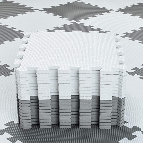qqpp EVA Rubber 18 Tiles Interlocking Puzzle Foam Floor Mats - Baby Play Mat for Playing | Exercise Mat for Home Workout. White, Gray. QC-ALb18N
