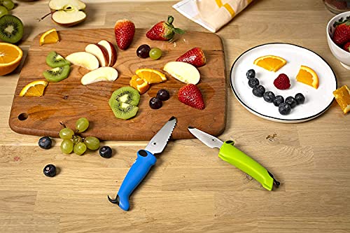 Kuhn Rikon KinderKitchen Children's Knife, Set of 2 - With Straight and Serrated Blade, Green & Blue
