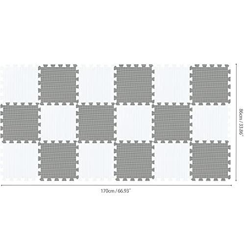 qqpp EVA Rubber 18 Tiles Interlocking Puzzle Foam Floor Mats - Baby Play Mat for Playing | Exercise Mat for Home Workout. White, Gray. QC-ALb18N