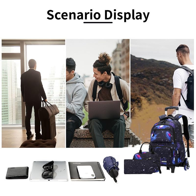 VIDOSCLA Elementary Galaxy Teens Rolling Backpack Kids Boys Luggage with Wheels Trolly BookBag for School