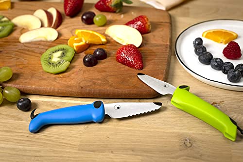 Kuhn Rikon KinderKitchen Children's Knife, Set of 2 - With Straight and Serrated Blade, Green & Blue