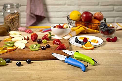 Kuhn Rikon KinderKitchen Children's Knife, Set of 2 - With Straight and Serrated Blade, Green & Blue