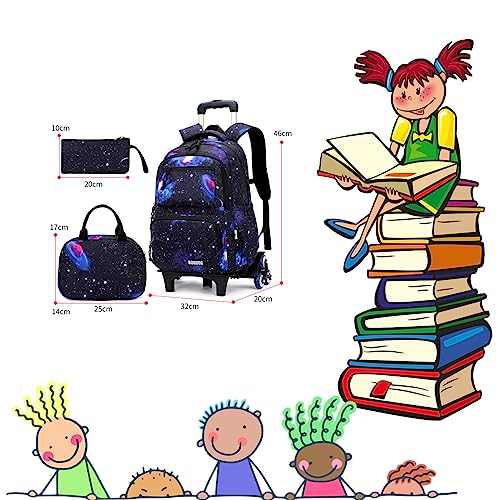 VIDOSCLA Elementary Galaxy Teens Rolling Backpack Kids Boys Luggage with Wheels Trolly BookBag for School