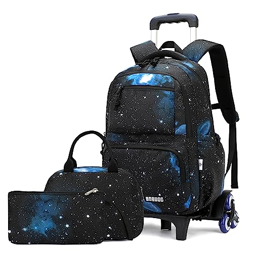 VIDOSCLA Elementary Galaxy Teens Rolling Backpack Kids Boys Luggage with Wheels Trolly BookBag for School