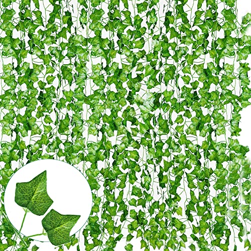 YAHUAA 12 Pack 84Ft Artificial Ivy Garland Fake Plants, Fake Ivy Leaves Greenery Garlands Hanging Plant Vine for Aesthetic Bedroom Garden Party Wedding Wall Room Christmas Decor