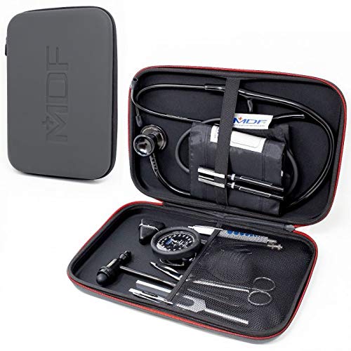 MDF Stethoscope Hard Case for Classic Cardiology, MD One® and Acoustica® Stethoscopes, Reflex Hammers, Sphygmomanometers, Penlights - Mesh Pocket for Doctor & Nurse Accessories - Large (MDFSCL12)