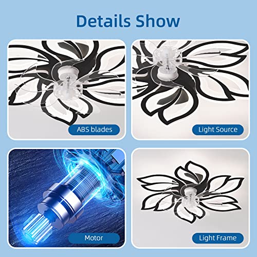 OLUZO 25.6'' Black Modern Ceiling Fan with Light, Low Profile Ceiling Fans with Lights and Remote/APP,Flush Mount Ceiling Fan,6 Wind Speed,3 Color Light,Ceiling Fan Light for Bedroom/Living/Office