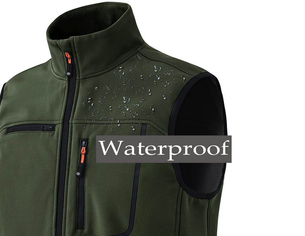 MoFiz Mens Vest Outerwear Zip Up Fleece Lined Light Windbreaker Sleeveless Jacket Hiking Golf Vest For Men Army Green X-Large