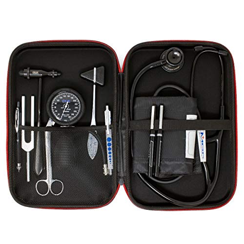 MDF Stethoscope Hard Case for Classic Cardiology, MD One® and Acoustica® Stethoscopes, Reflex Hammers, Sphygmomanometers, Penlights - Mesh Pocket for Doctor & Nurse Accessories - Large (MDFSCL12)