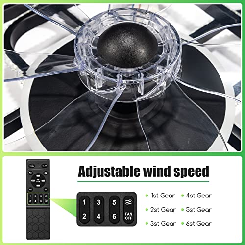Ceiling Fans with Lights,27" Modern Flush Mount Ceiling Fan with Geometric Dimmable LED Light,Remote Controlled Ceiling Fan 6 Speed Adjustable Smart Ceiling Fans for Bedroom Living Room Decoration