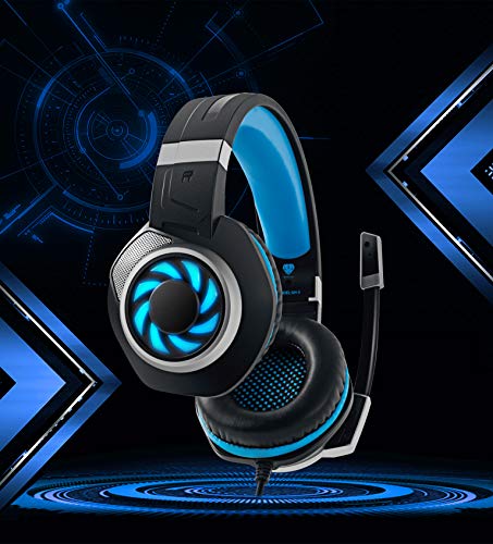 BUTFULAKE GH-1 Gaming Headset for PS5, PS4, Xbox One, Xbox One S, PC, Nintendo Switch, Mac, Laptop, 3.5mm Wired Pro Stereo Over Ear Gaming Headphones with Noise Cancelling Mic, LED Light (clue/Black)
