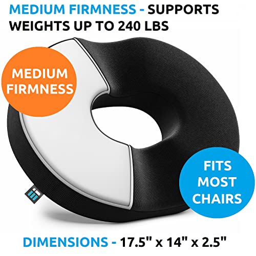 ERGONOMIC INNOVATIONS Donut Pillow for Tailbone Pain Relief and Hemorrhoids, Donut Cushion for Postpartum Pregnancy and After Surgery Sitting Relief, Suitable for Men and Women at Home & Office Chairs