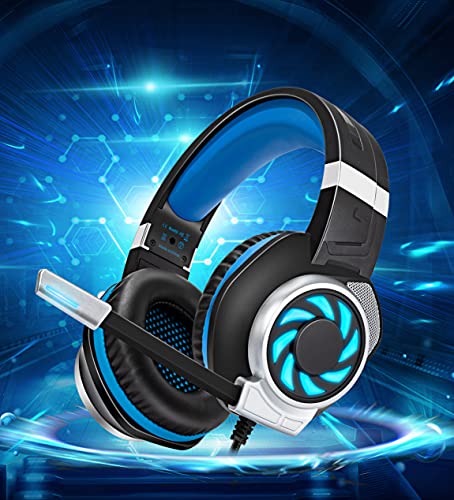 BUTFULAKE GH-1 Gaming Headset for PS5, PS4, Xbox One, Xbox One S, PC, Nintendo Switch, Mac, Laptop, 3.5mm Wired Pro Stereo Over Ear Gaming Headphones with Noise Cancelling Mic, LED Light (clue/Black)
