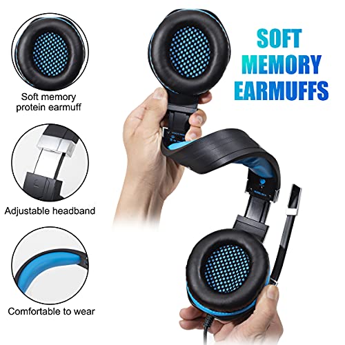 BUTFULAKE GH-1 Gaming Headset for PS5, PS4, Xbox One, Xbox One S, PC, Nintendo Switch, Mac, Laptop, 3.5mm Wired Pro Stereo Over Ear Gaming Headphones with Noise Cancelling Mic, LED Light (clue/Black)