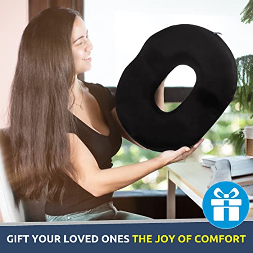 ERGONOMIC INNOVATIONS Donut Pillow for Tailbone Pain Relief and Hemorrhoids, Donut Cushion for Postpartum Pregnancy and After Surgery Sitting Relief, Suitable for Men and Women at Home & Office Chairs