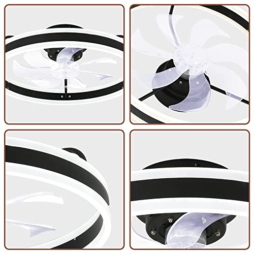 Bella Depot Ceiling Fans with Lights, Low Profile Ceiling Fan with Light, Flush Mount LED Ceiling Fan with Dimmable LED Lights, Reversible Blades, Timing, Smart APP Control for Bedroom (Black)
