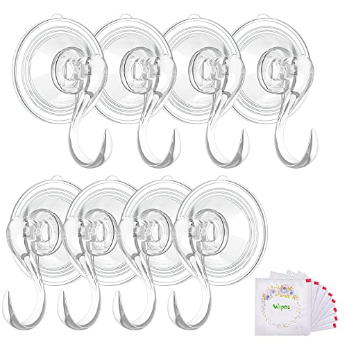 VIS'V Wreath Hanger, Large Clear Heavy Duty Suction Cup Wreath Hooks with Wipes 22 LB Removable Strong Window Glass Door Suction Cup Wreath Holder for Halloween Christmas Wreath Decorations - 8 Pcs