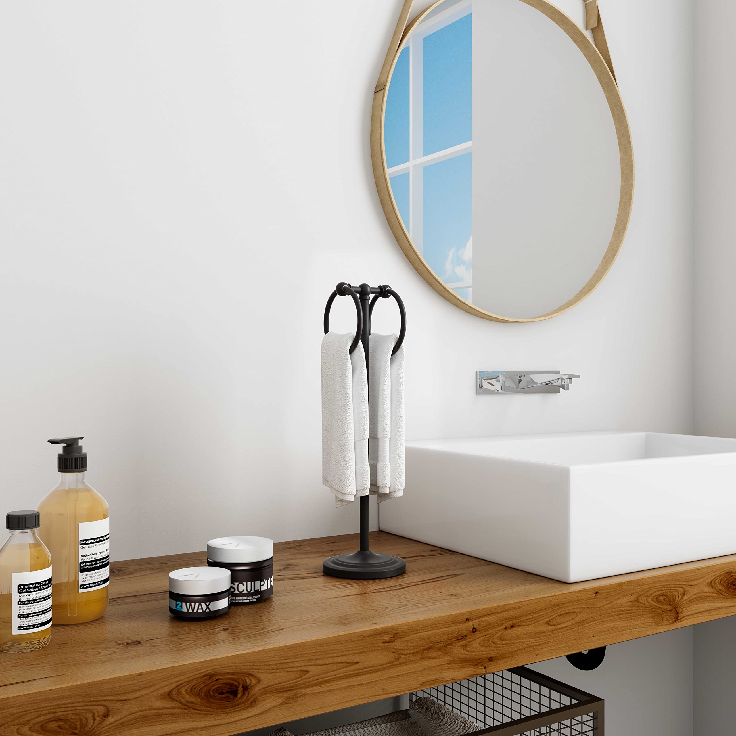 BGL Hand Towel Holder Stand for Bathroom, Hand Towel Stand for Bathroom Counter, Free Standing Towel Racks for Bathroom with Weighted Base,Matte Black