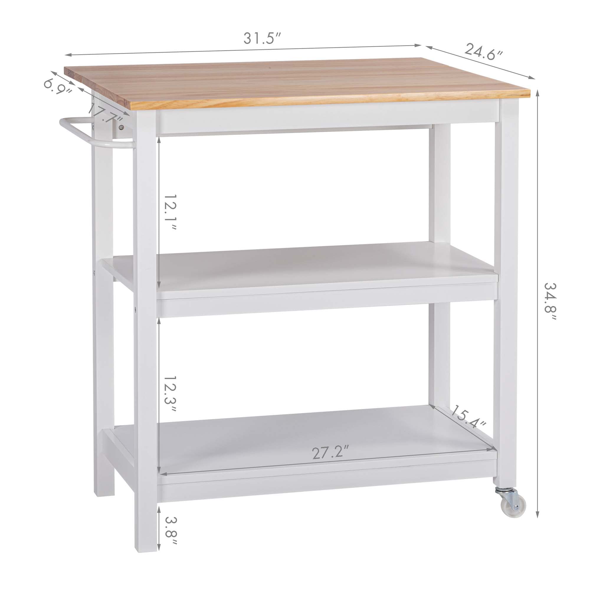 Spirich Home Kitchen Island Cart on Wheels, 3-Tier Rolling Utility Cart with Storage, Small Kitchen Island with Drop Leaf and Towel Rack for Dining Room, White