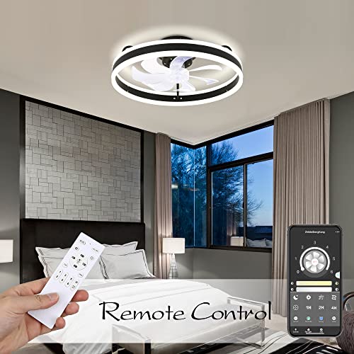 Bella Depot Ceiling Fans with Lights, Low Profile Ceiling Fan with Light, Flush Mount LED Ceiling Fan with Dimmable LED Lights, Reversible Blades, Timing, Smart APP Control for Bedroom (Black)