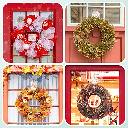 VIS'V Wreath Hanger, Large Clear Heavy Duty Suction Cup Wreath Hooks with Wipes 22 LB Removable Strong Window Glass Door Suction Cup Wreath Holder for Halloween Christmas Wreath Decorations - 8 Pcs