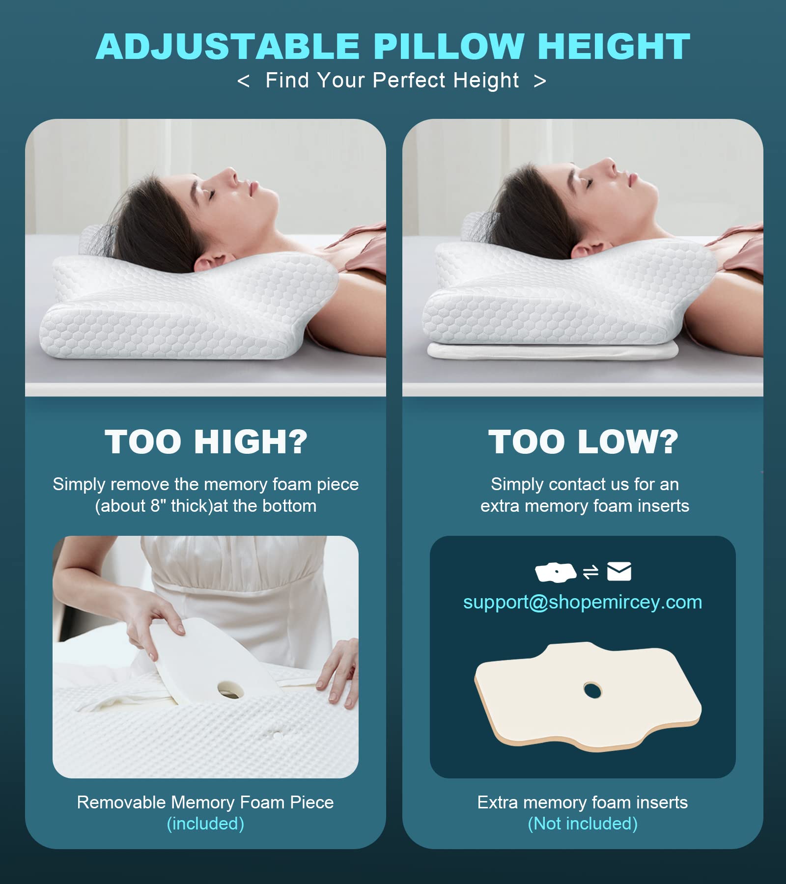 Emircey Adjustable Cervical Pillow for Neck and Shoulder Pain Relief, 3X Plus Support Hollow Contour Memory Foam for Sleeping, Odorless Orthopedic Bed Pillows for Side, Back, Stomach Sleeper