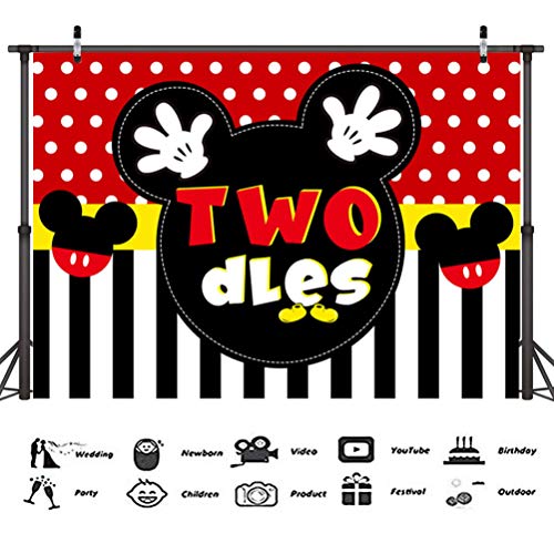 LetDec 214 PCS Mickey Twodles Birthday Party Decorations, Oh Twodles Balloons Arch Garland Kit, Mickey Two Backdrop, Mouse Themed TableCloth, Mickey Tableware for Boy 2nd Birtdhay Party Supplies
